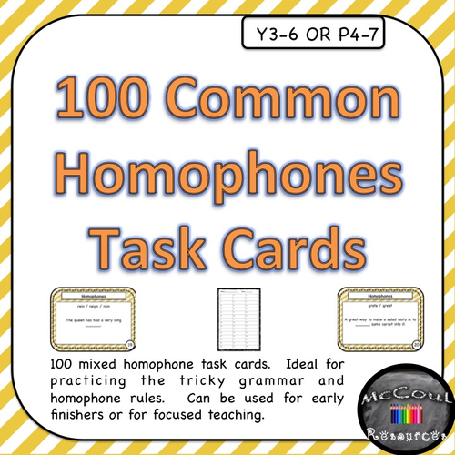 100 Common Homophone Grammar and Spelling Task Cards | Teaching Resources