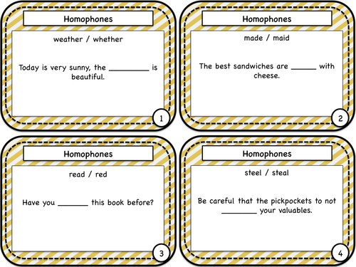 100 Common Homophone Grammar and Spelling Task Cards | Teaching Resources