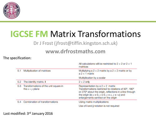Igcse Further Maths Matrix Transformations Teaching Resources