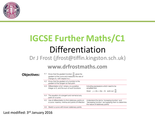 IGCSE Further Maths - Differentiation | Teaching Resources IGCSE Further Maths - Differentiation | Teaching Resources