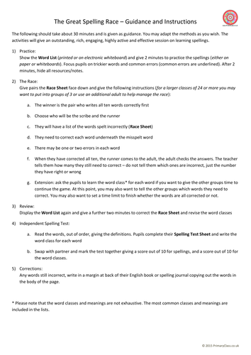 The Great Spelling Race | Teaching Resources