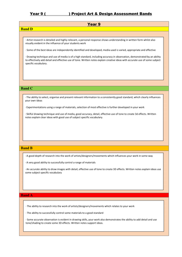 Secondary Art & Design Assessment without Levels Framework - Year 7-11 ...