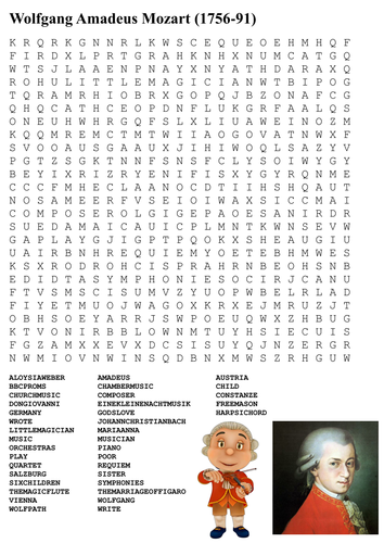 Wolfgang Amadeus Mozart Word Search | Teaching Resources
