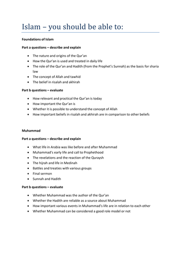 A Level Religious Studies - Islam Revision | Teaching Resources