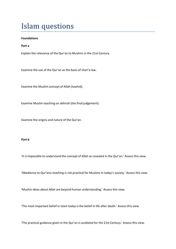 A Level Religious Studies - Islam Revision | Teaching Resources