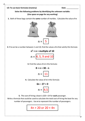 Year 6: Algebra Unit of Work – Week 1 of 2 | Teaching Resources