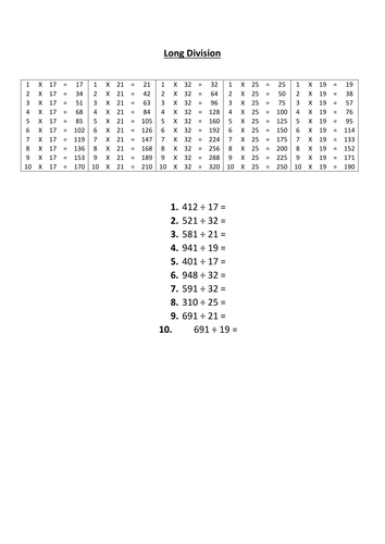 Long Division | Teaching Resources
