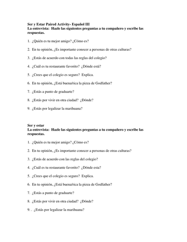 Spanish Ser vs. Estar TPR Story and Activities | Teaching Resources