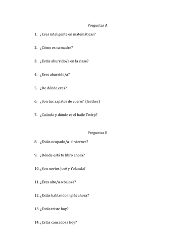 Spanish Ser vs. Estar TPR Story and Activities | Teaching Resources