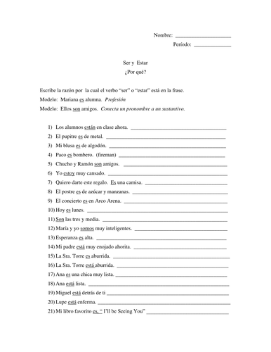 Spanish Ser vs. Estar TPR Story and Activities | Teaching Resources