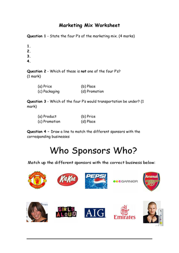 The Marketing Mix - Product - 4 P's - PPT, Quiz and Worksheet ...