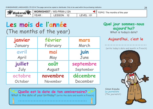 FRENCH – HEALTH & BODY - Y3-Y4: The months of the year/ Celebrating a ...