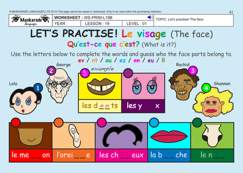 FRENCH – HEALTH & BODY - Y3-Y4: The face/ Le visage | Teaching Resources