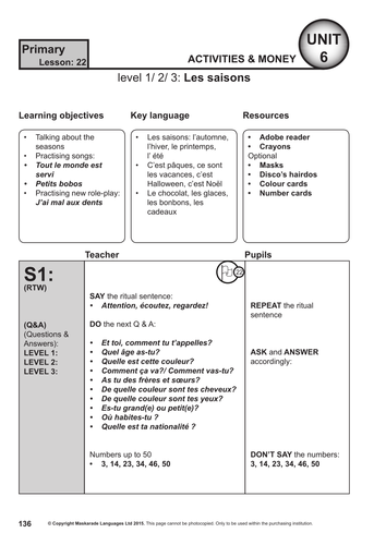 FRENCH - HEALTH & BODY - Y3-Y4: The seasons | Teaching Resources