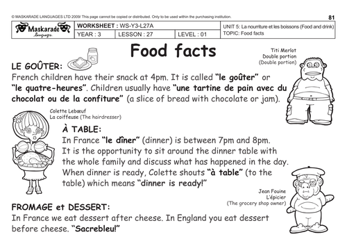 FRENCH – FOOD - Y3-Y4: Dinner is ready! À table! by maskaradelanguages ...