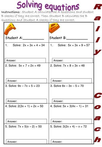 Solving equations Rally Coach | Teaching Resources