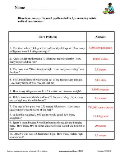 Fifth Grade Measurement and Data - NCCS Math 5.MD.1 | Teaching Resources
