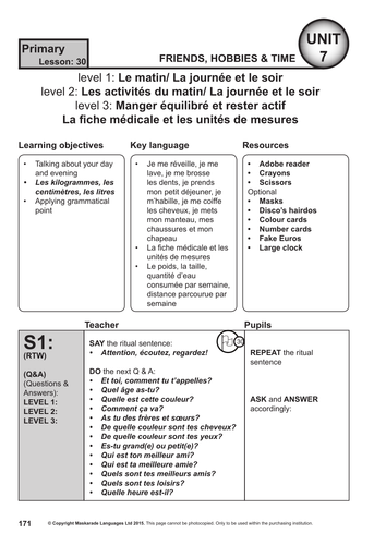 FRENCH – FRIENDS & ACTIVITIES - Y3-Y4: Daily routine/ Les activités du ...