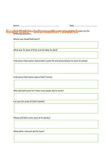 Roald Dahl Research Lesson | Teaching Resources