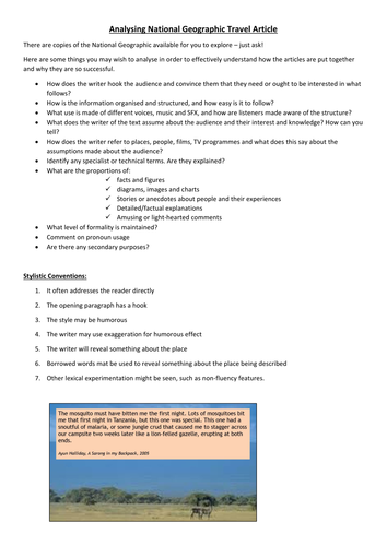 Travel Writing - Analysing and creating an appropriate article ...