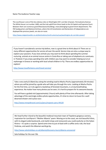 Travel Writing - Analysing and creating an appropriate article ...