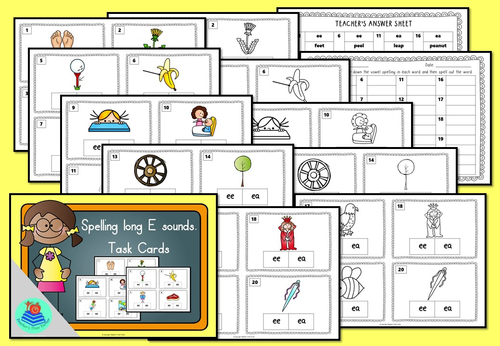 Long E sound task cards. 20 cards to practice ee and ea. | Teaching ...