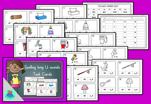 Long U sound task cards. 20 cards to practice ue, u_e or oo. | Teaching ...