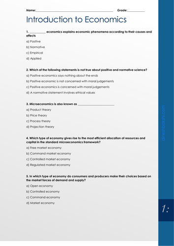 Economics revision worksheets | Teaching Resources