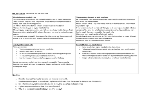 metabolism and metabolic rate | Teaching Resources