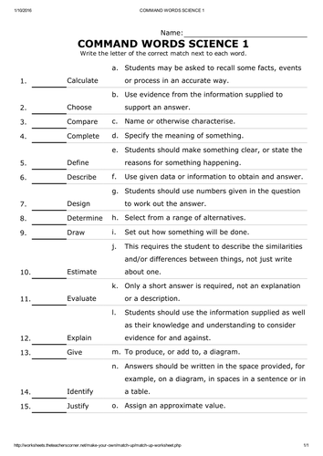SCIENCE COMMAND WORDS ACTIVITIES FOR NEW GCSE | Teaching Resources