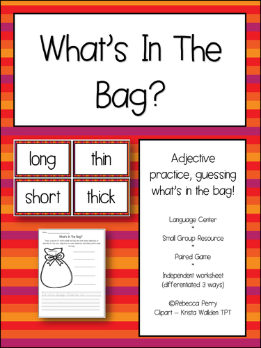 Literacy / English Adjectives Activity - What's in the bag? NO PREP ...