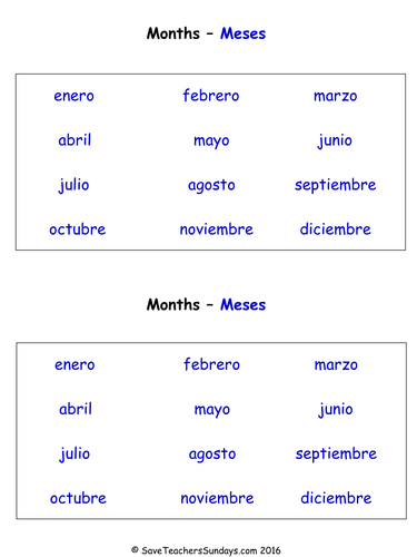 Months in Spanish KS2 worksheets, activities and flashcards by ...