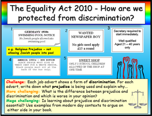 The Equality Act 2010 + Discrimination PSHE | Teaching Resources
