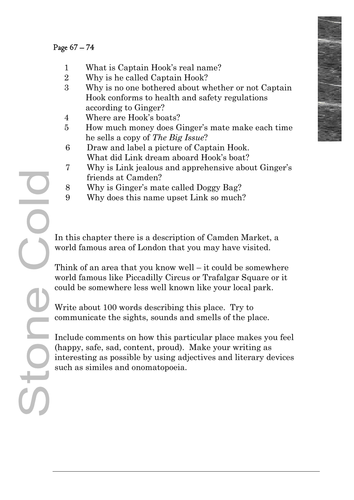 Stone Cold By Robert Swindells Novel Scheme of Work Key Stage Three ...