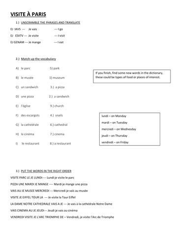 UNE VISITE A PARIS | Teaching Resources