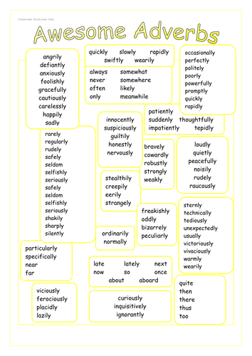 Adjectives, Verbs and Adverbs - songs and word banks | Teaching Resources