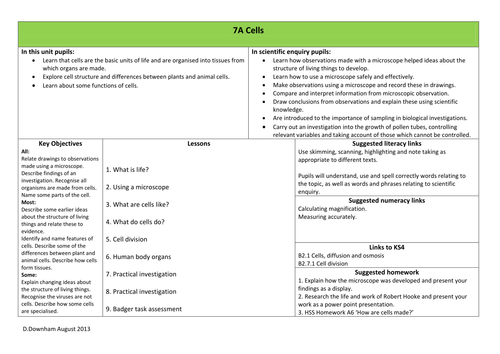 7A Cells Scheme of work | Teaching Resources