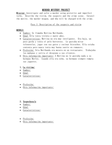 Preterite and Imperfect Project: Create a MURDER MYSTERY | Teaching ...
