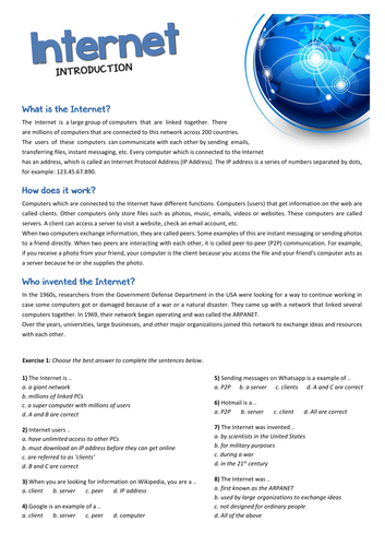 Internet by Thematic Worksheets - UK Teaching Resources - TES