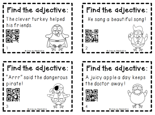 Adjectives Task Cards and QR Codes | Teaching Resources
