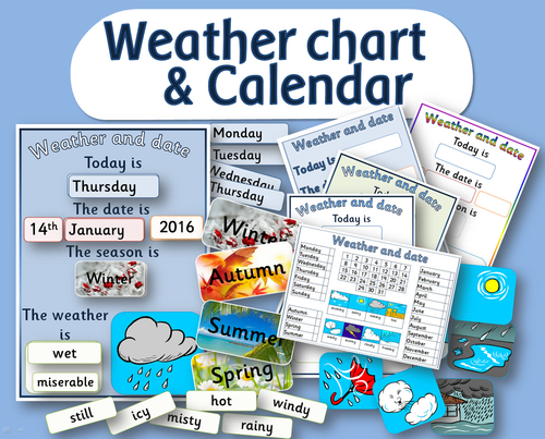 Weather chart and daily calendar for EYFS KS1 by Jacqui Bannister - UK ...