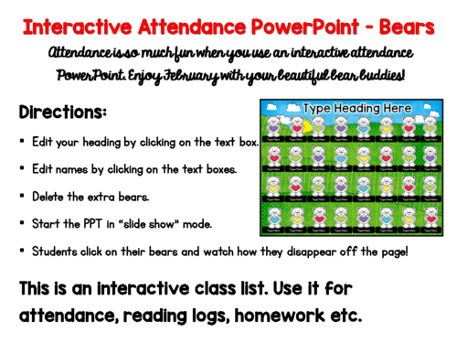 Interactive Attendance PowerPoint (Bears) | Teaching Resources