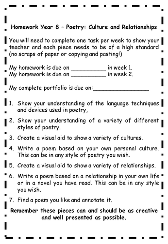 Key Stage Three Poetry SOW: Relationships and Culture (SOW ONLY) 9-1 ...