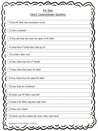 Reading Comprehension – Mr Stink by Charleei - Teaching Resources - TES