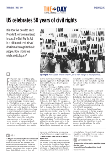 News articles for teaching: Martin Luther King and his legacy ...