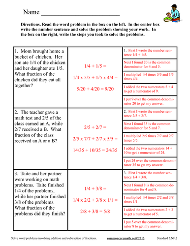 Fraction Word Problems -5.NF.2 | Teaching Resources