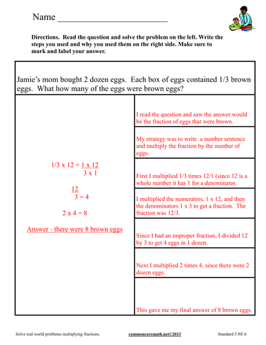 Multiplication Word Problems; Fractions - 5.NF.6 | Teaching Resources