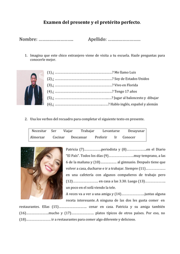 Examen de los verbos en presente y pretérito perfecto | Teaching Resources