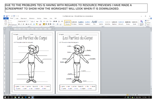 FRENCH - J'ai mal ... et Je suis malade - Worksheets | Teaching Resources