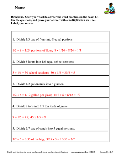 Divide Fractions Workbook - 5.NF.7 | Teaching Resources
